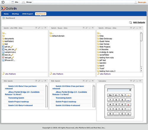 eXo : Integrating a CMIS repository with Zoho using gadgets in GateIn