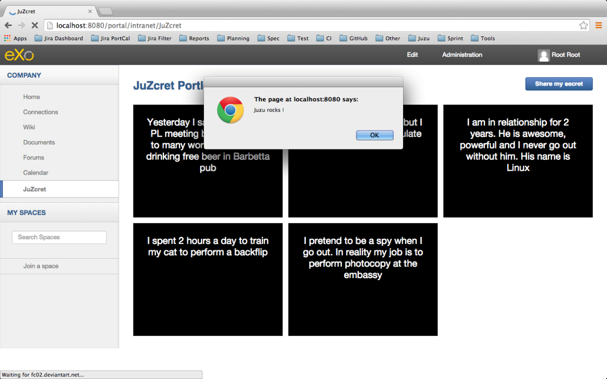 eXo Platform: Developing Juzu portlets: Building a secret wall