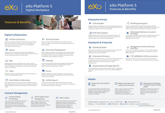 eXo Platform 5 - Digital Workplace: Features & Benefits Datasheet | PLF 5